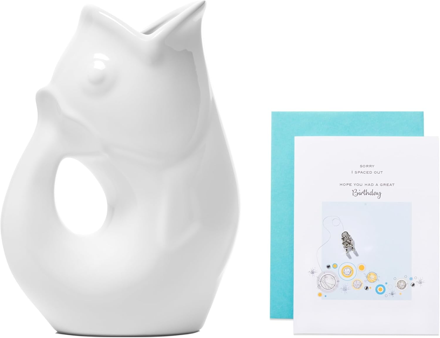 Fish Pitcher, 42oz Capacity. Paired with a Birthday Card - Hand Placed ...