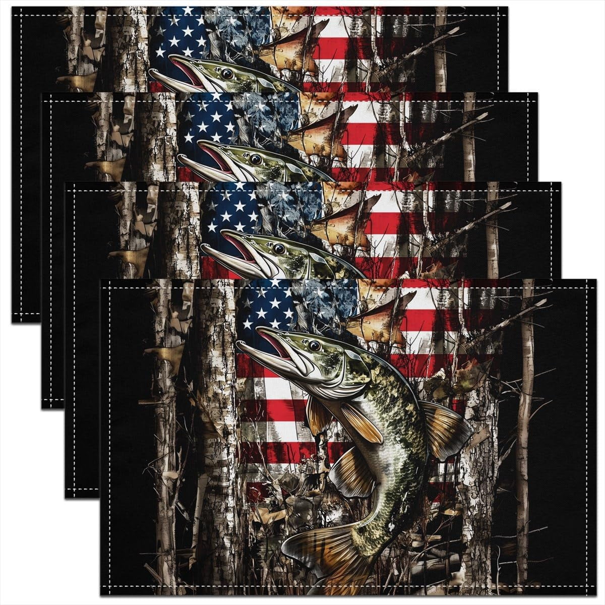 Fish Placemats Set of 4, Bass Big Fish Table Mats, Fishing and Hunting ...