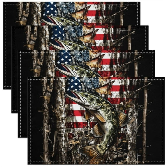 Fish Placemats Set of 4, Bass Big Fish Table Mats, Fishing and Hunting ...