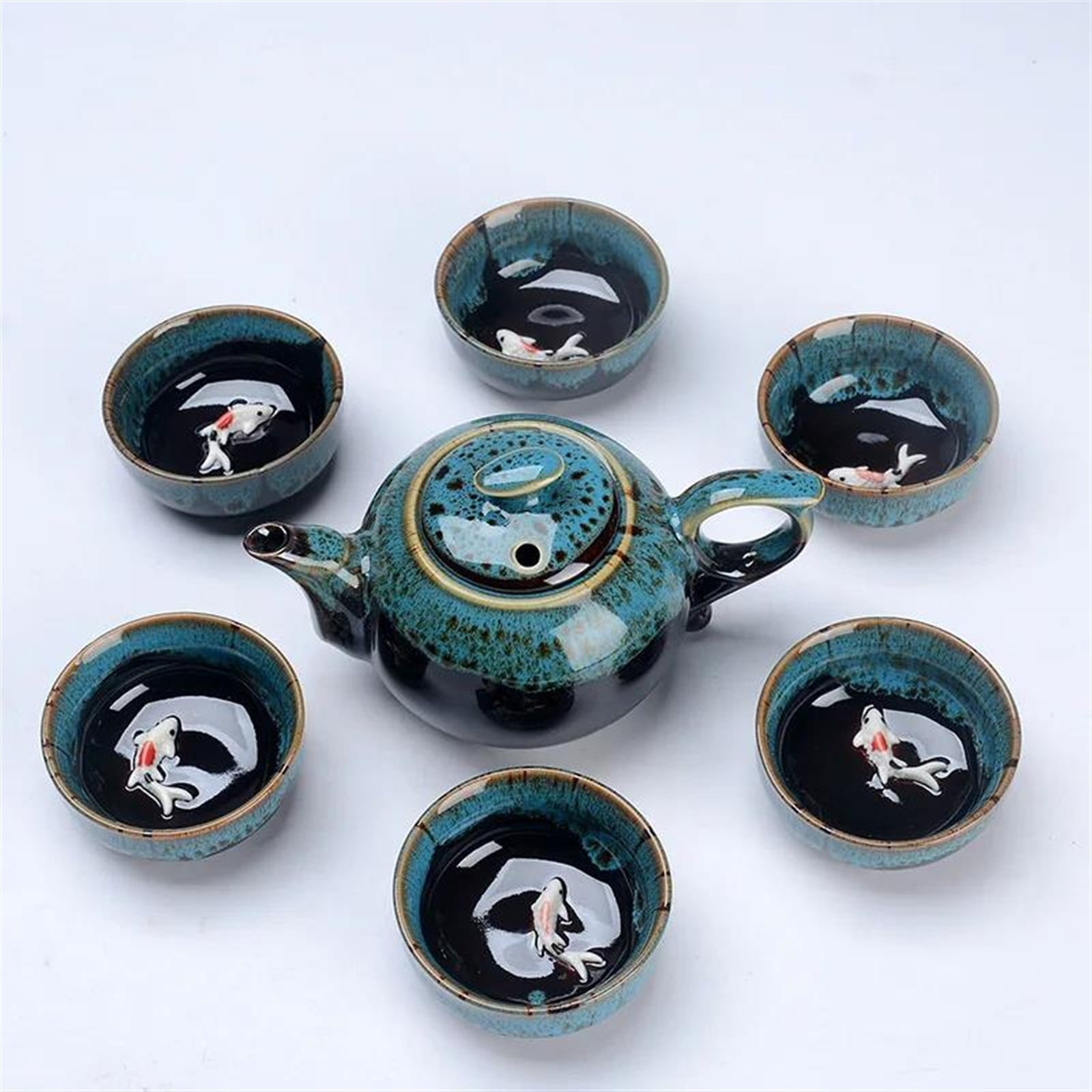 Fish Play Tea Set Chinese Style Ceramic Kung Fu Tea Set Teapot Portable ...