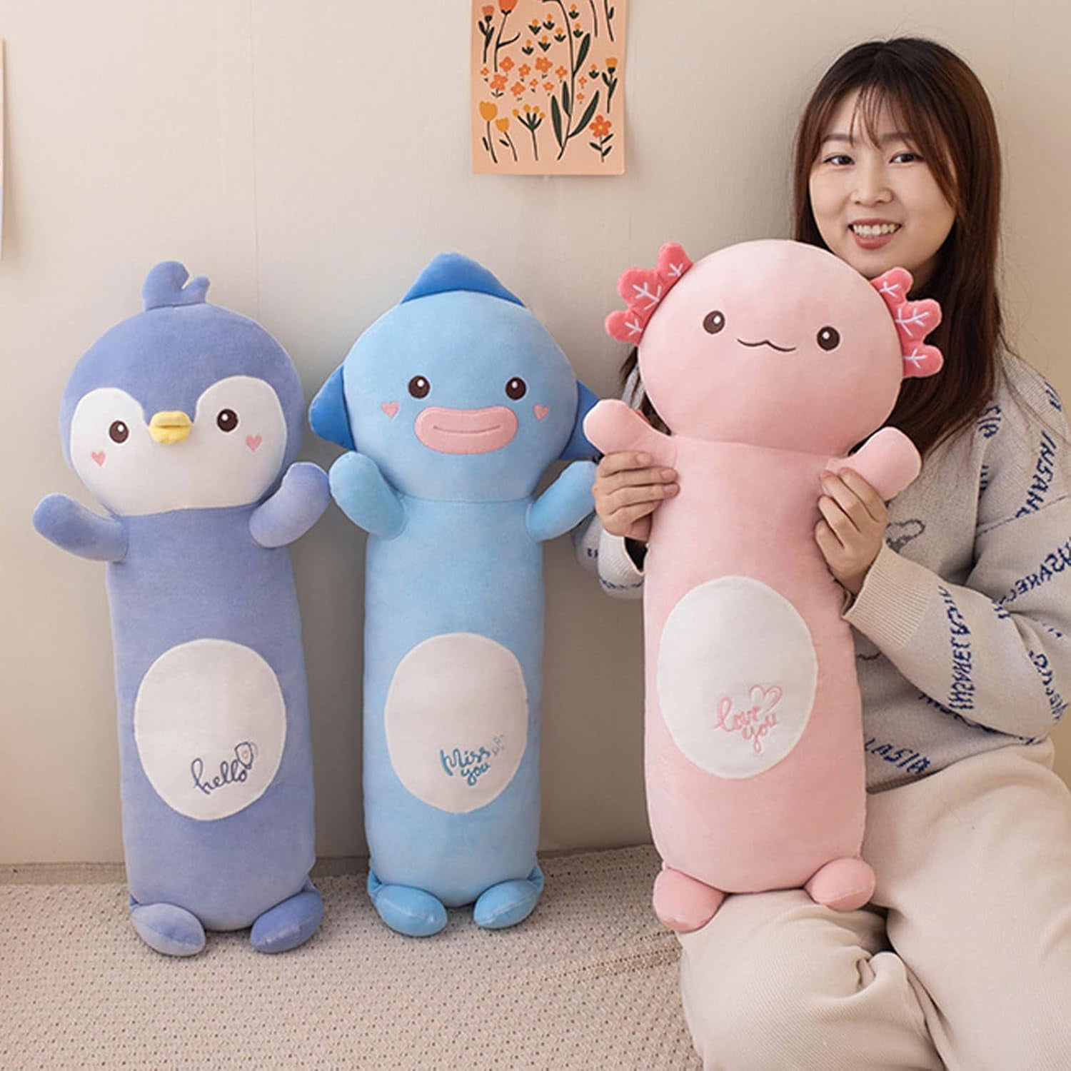 Fish Plush Body Pillow, Fish Stuffed Animal Toy Blue Fish Long Plush ...