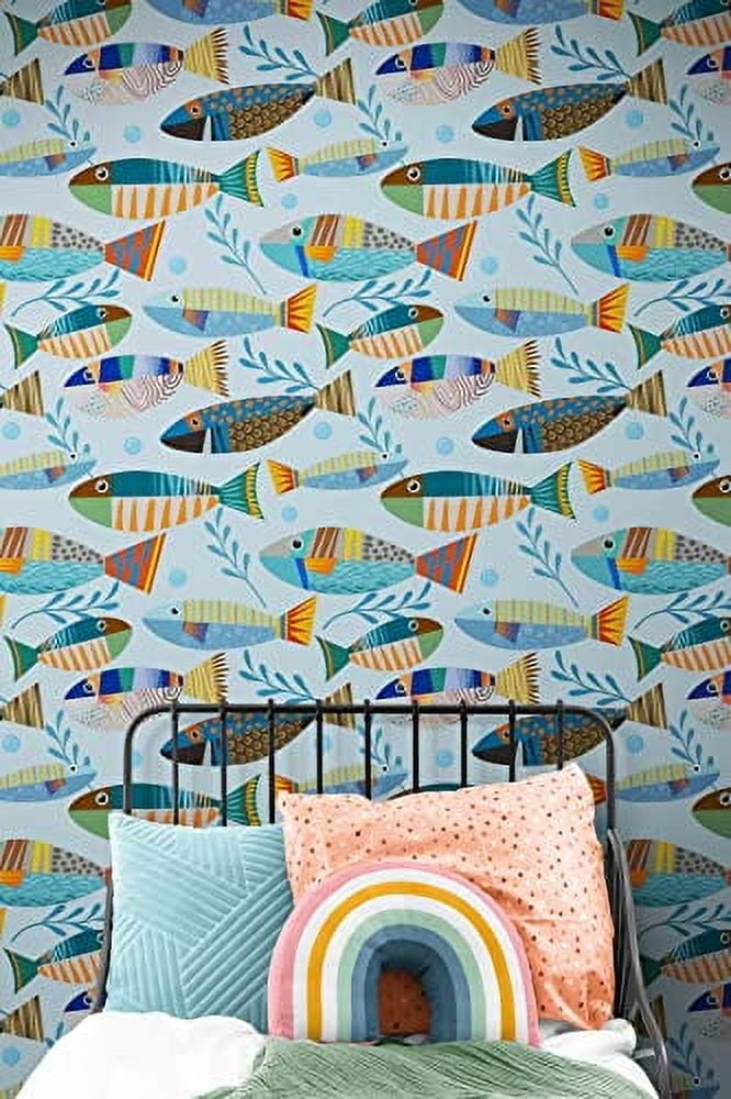 Fish Print, Fish Art, Underwater Fish Wallpaper Peel and Stick Wall Mural Colorful Tropical Fish ...