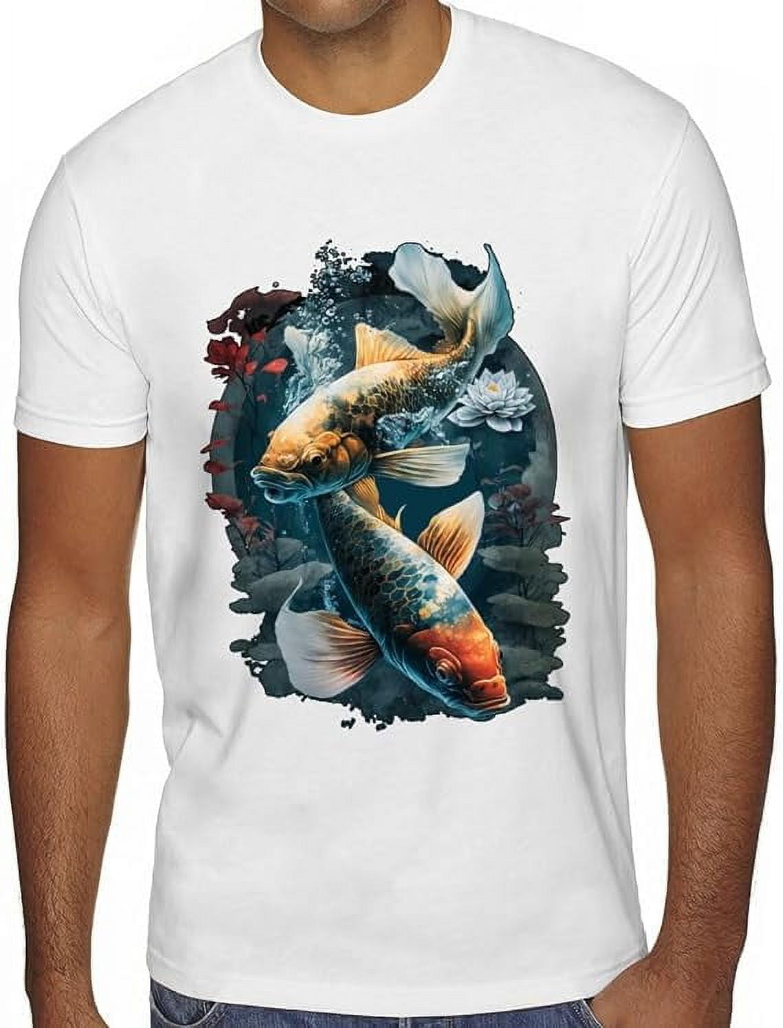 Fish Print Sueded T-Shirt - Japanese Design T-Shirt - Digital Art ...