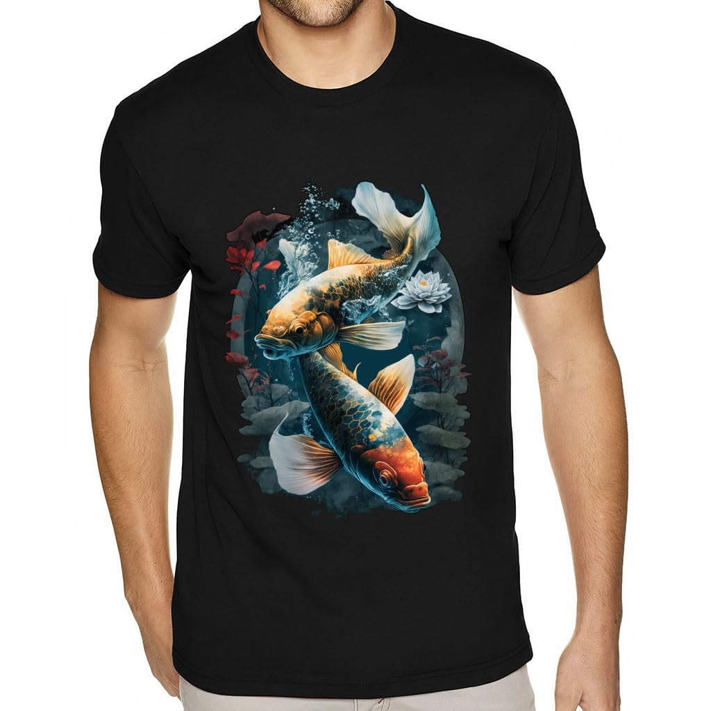 Fish Print Sueded T-Shirt - Japanese Design T-Shirt - Digital Art ...