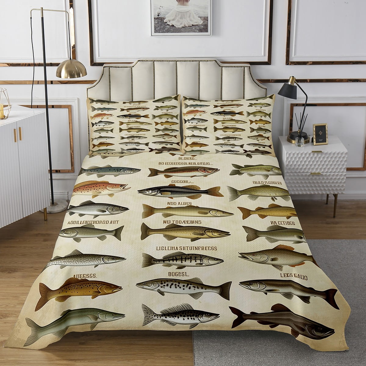 Fish Quilt Set Twin Size Ocean Themed Bedspread Vintage Style Bed Set ...