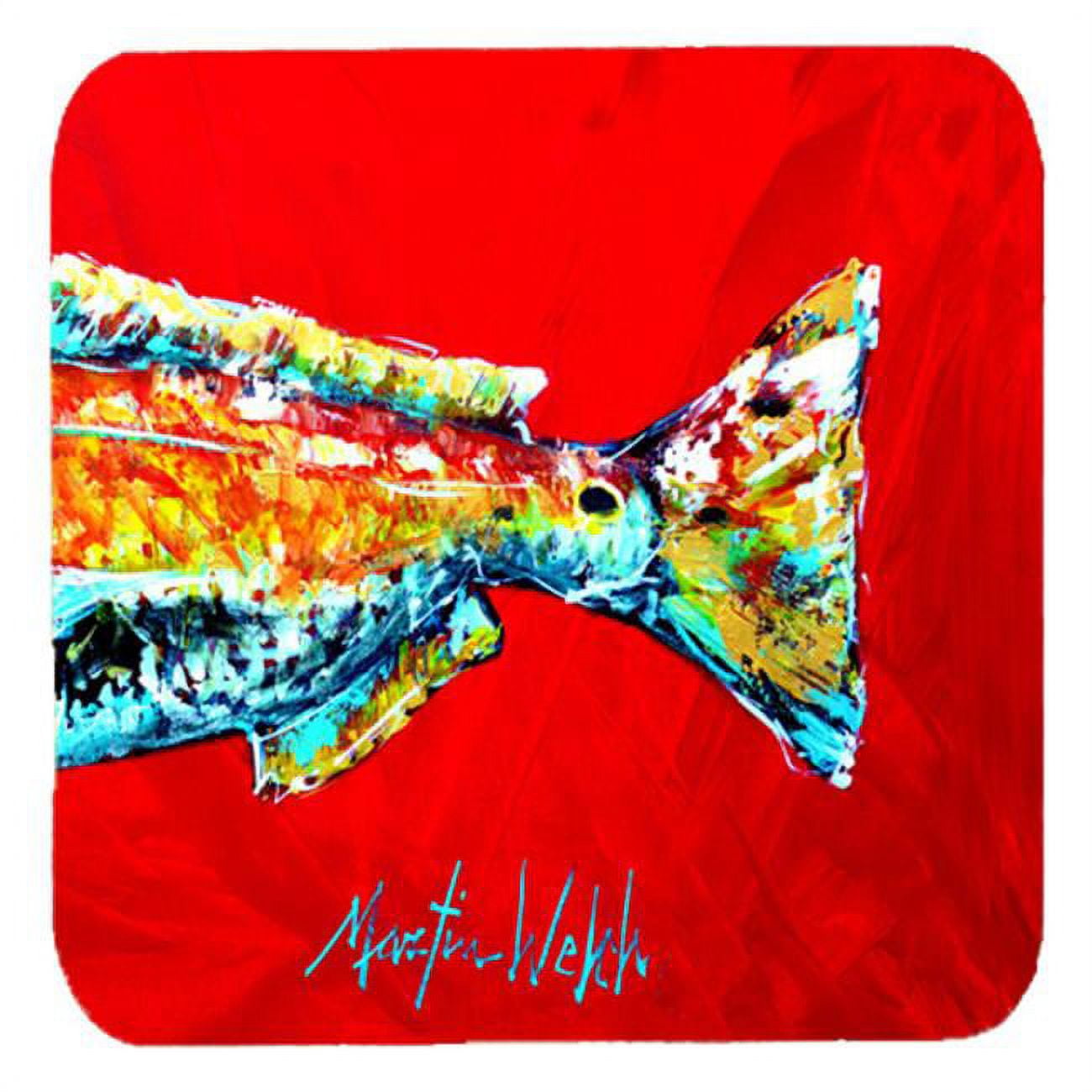 Fish - Red Fish Alphonzo Tail Foam Coasters - Set 4, 3.5 x 3.5 In ...