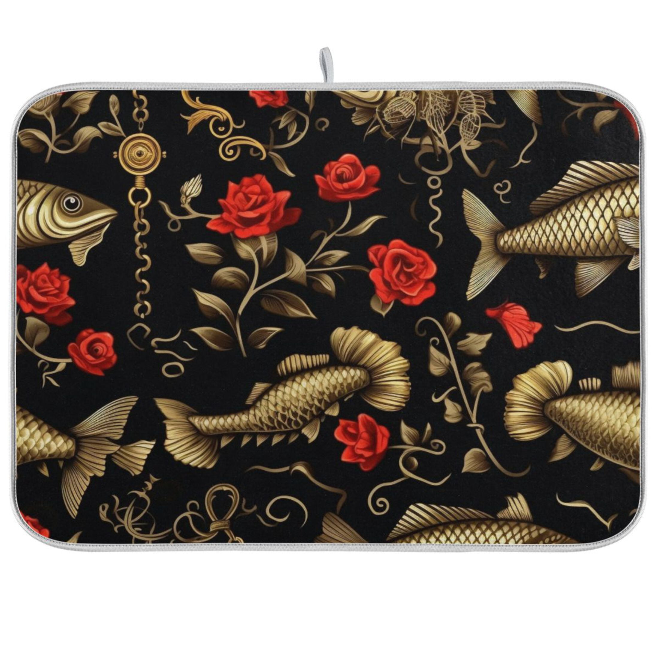 Fish Rose Flowers Retro Dish Drying Mat Microfiber Kitchen Pad Large ...
