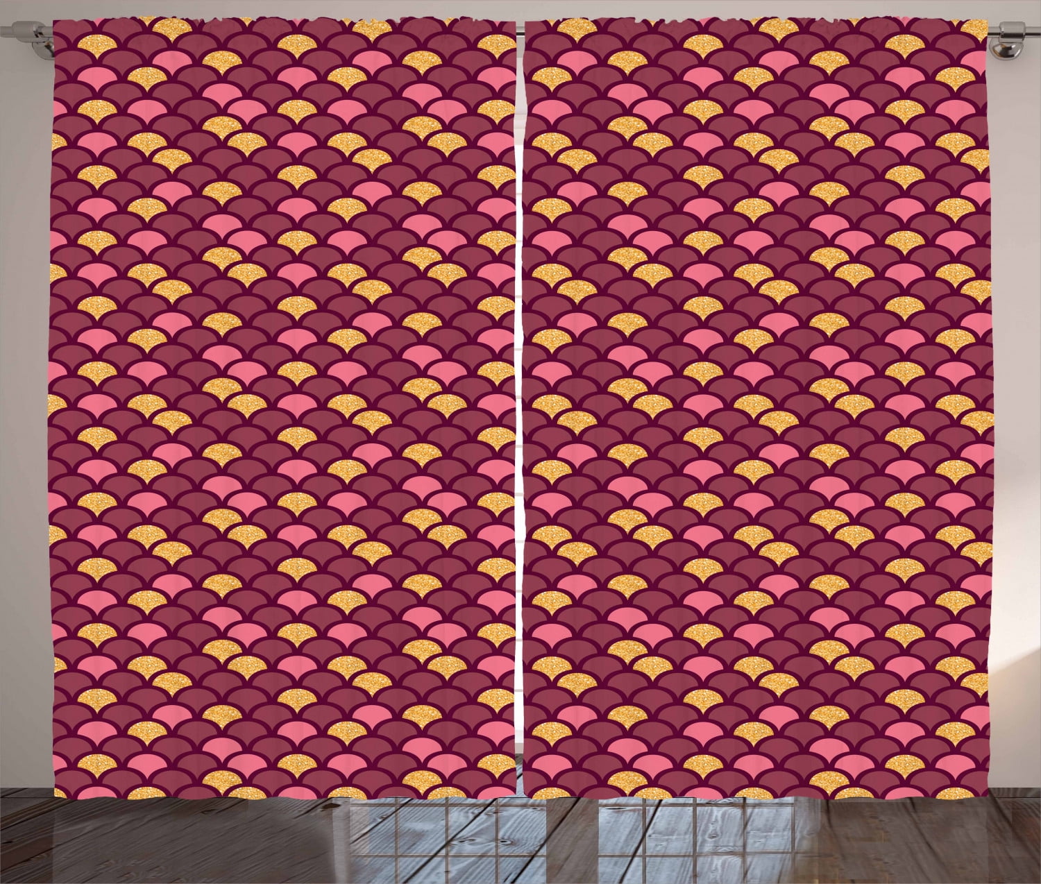 Ambesonne Fish Scale Curtains 2 Panel Set, Modern Arc Shapes, 108" x 90 ...