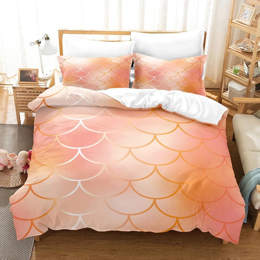 Fish Scale Duvet Cover Set King Size Colourful Mermaid Scales Decor ...