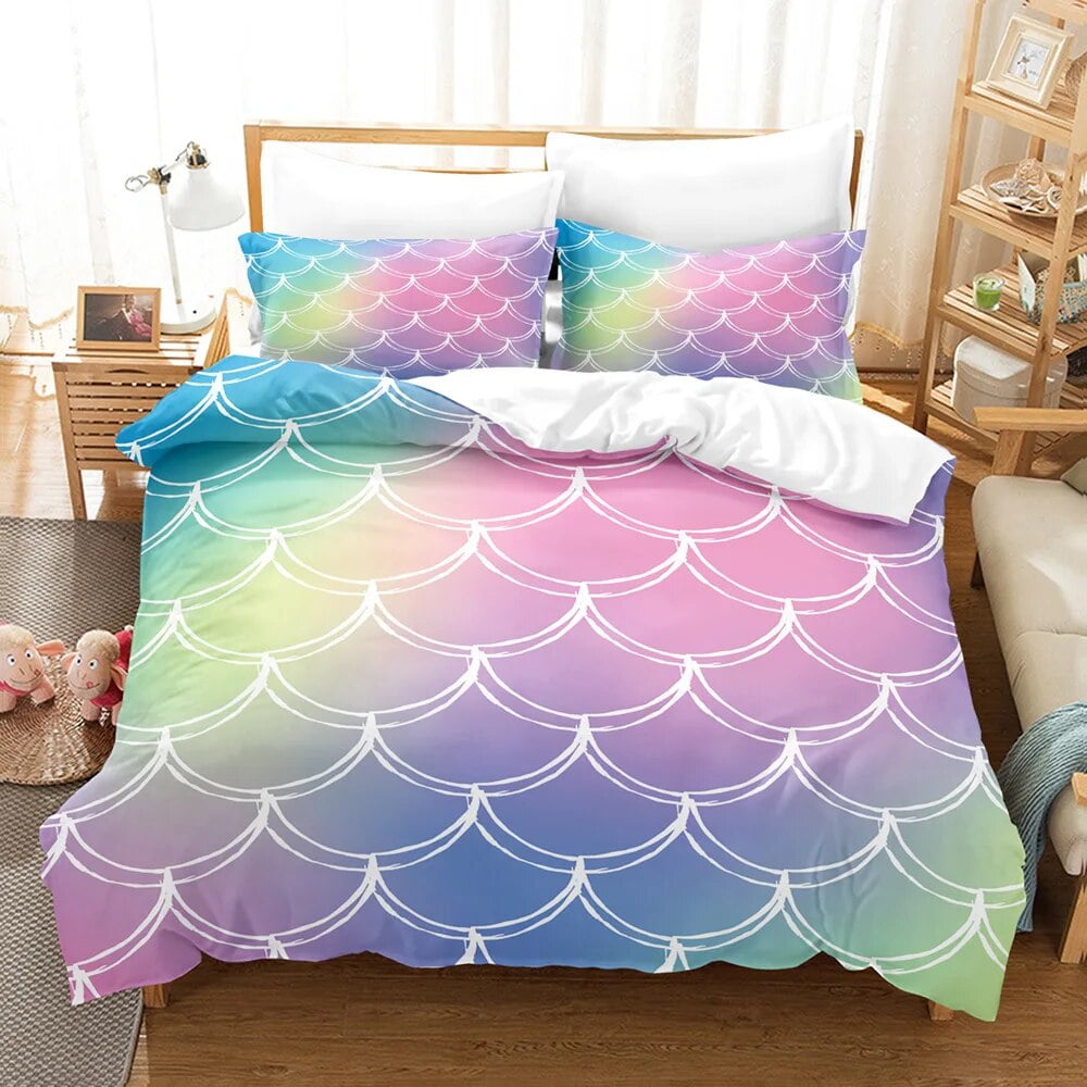 Fish Scale Duvet Cover Set King Size Colourful Mermaid Scales Decor ...