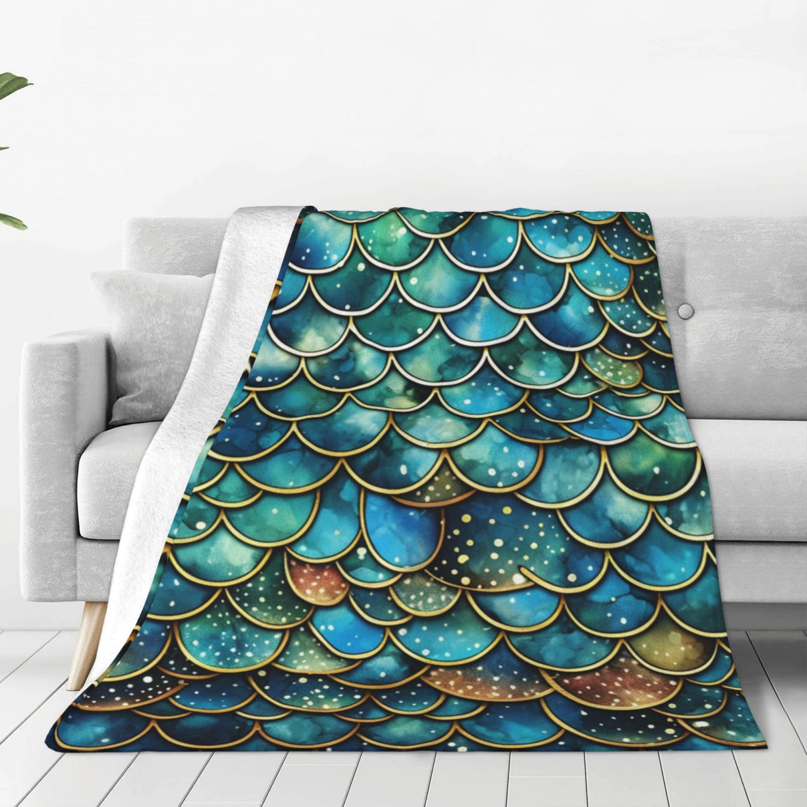 Fish Scale Mermaid Scales Starry Throw Blanket Super Soft Lightweight ...