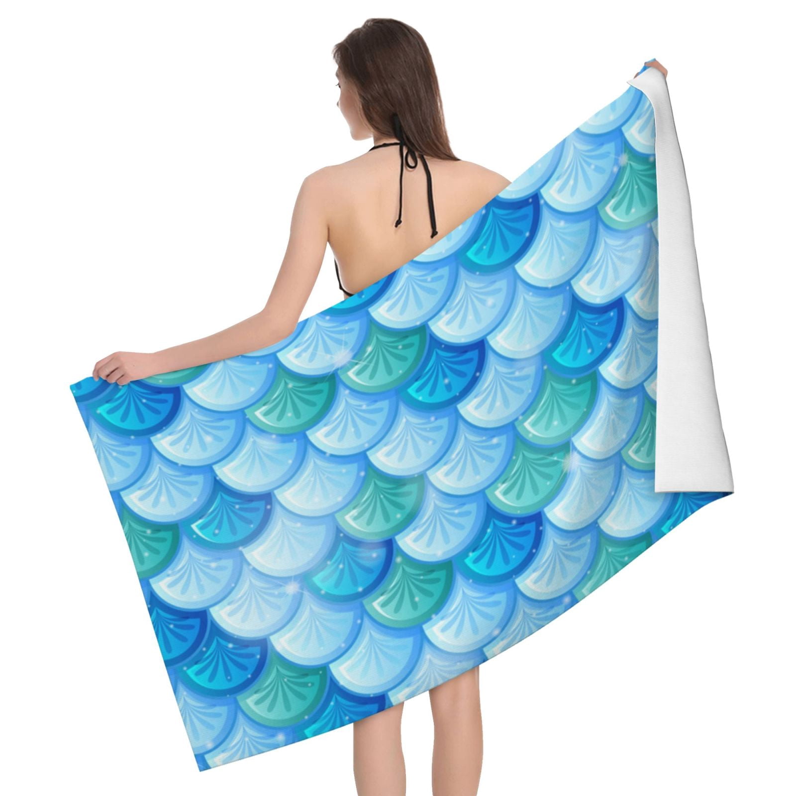 Fish Scale Pattern Beach Bath Towel Gym Spa Shower Towels Pool Soft 32 ...
