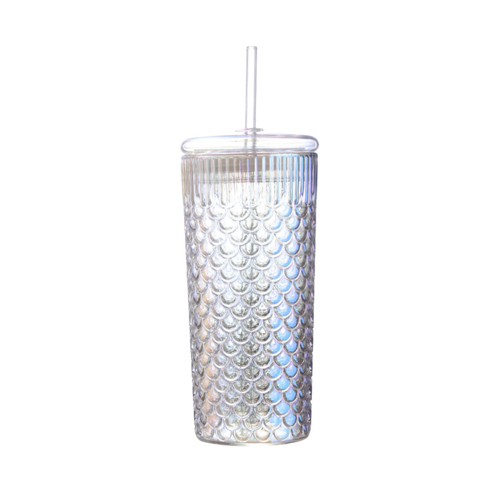 Fish Scale Pattern Cup,19.5oz Glass Cups with Lids and Straws Reusable ...