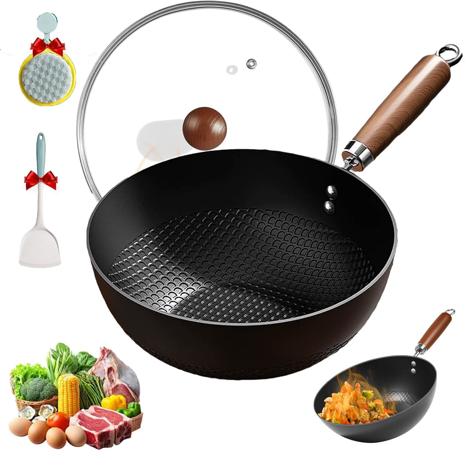 Fish Scale Pattern Flat Bottom Non-Stick Pan, 7.9/9.5/10.2 Inche Carbon ...
