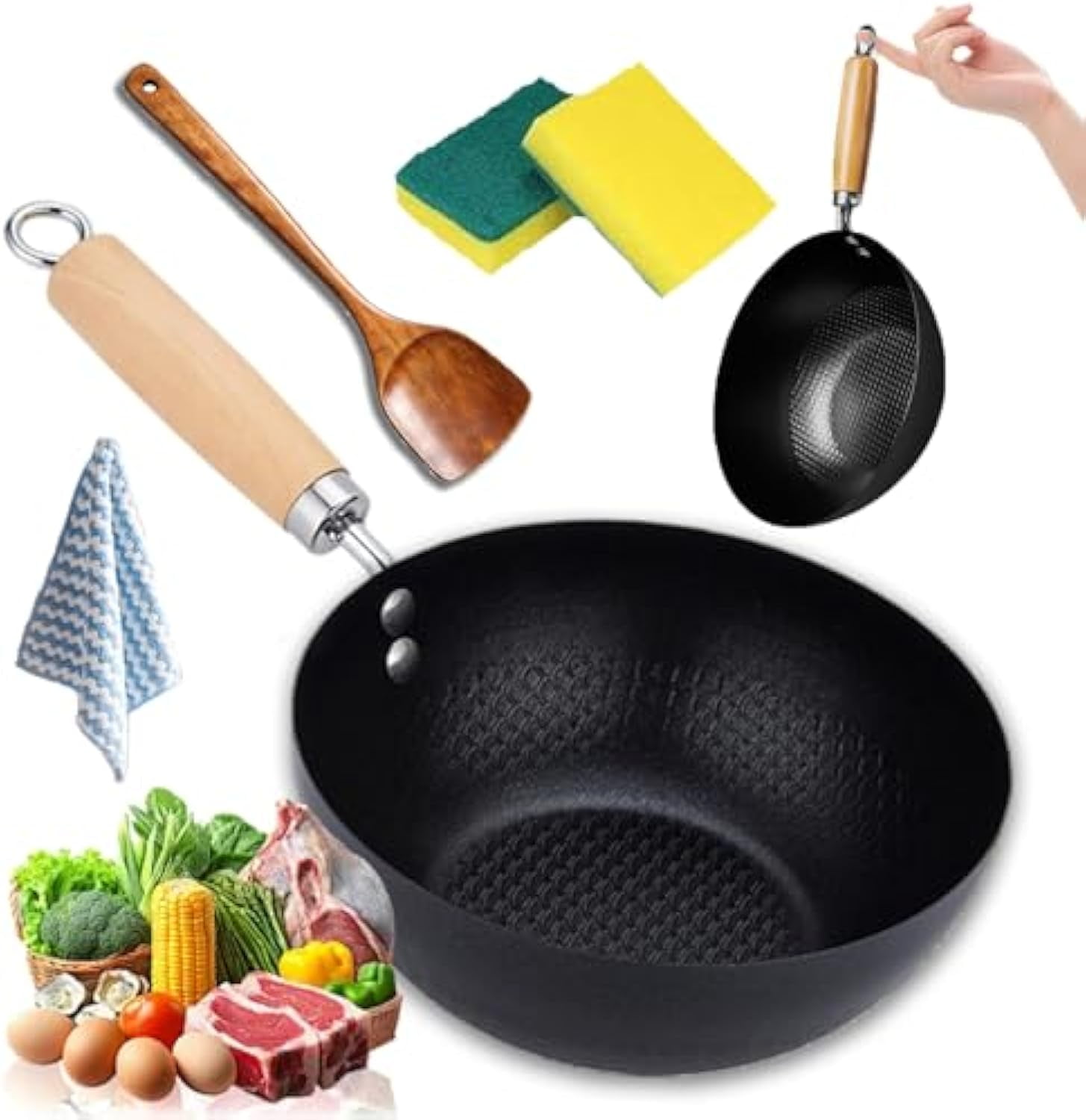 Fish Scale Pattern Flat Bottom Non-Stick Pan, Handmade Round Cooking ...