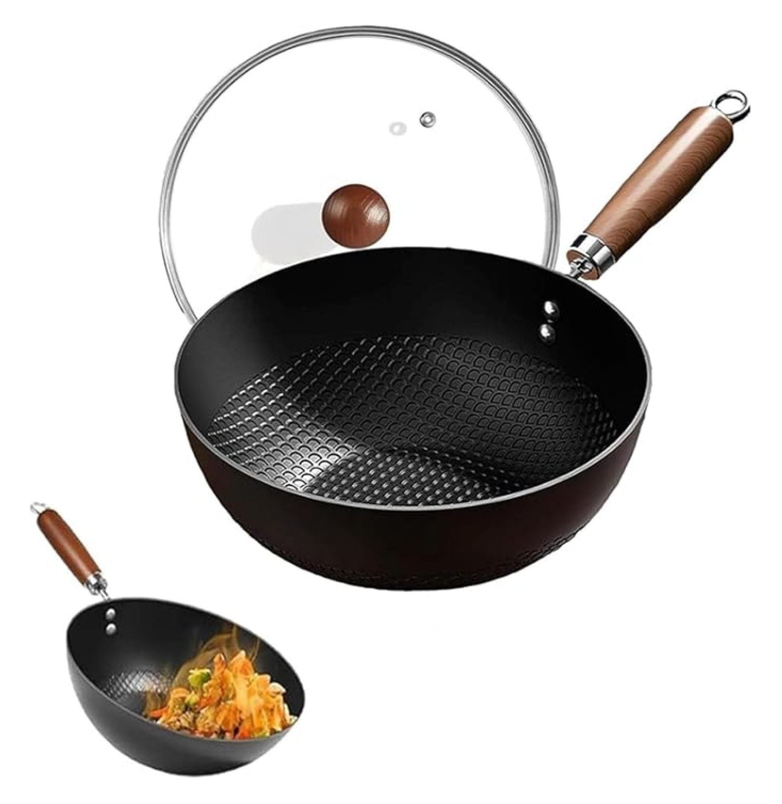Fish Scale Pattern Flat Bottom Non-Stick Pan with Lid, Upgraded ...