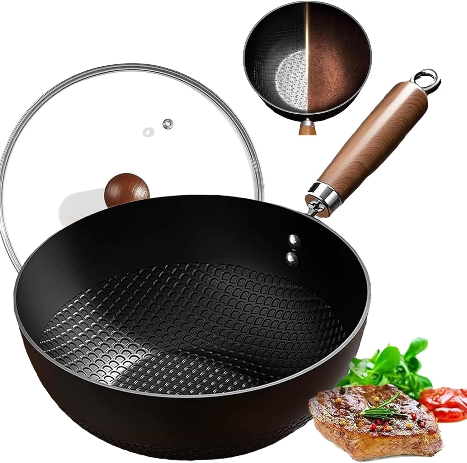 Fish Scale Pattern Flat Bottom Non-Stick Pan, Upgraded Carbon Steel ...