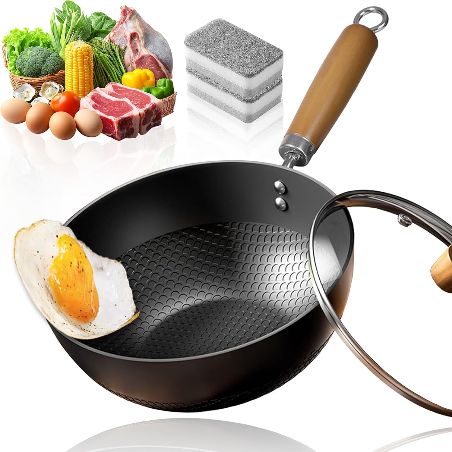 Fish Scale Pattern Flat Bottom Non-stick Pan - 5 Size, Carbon Steel ...