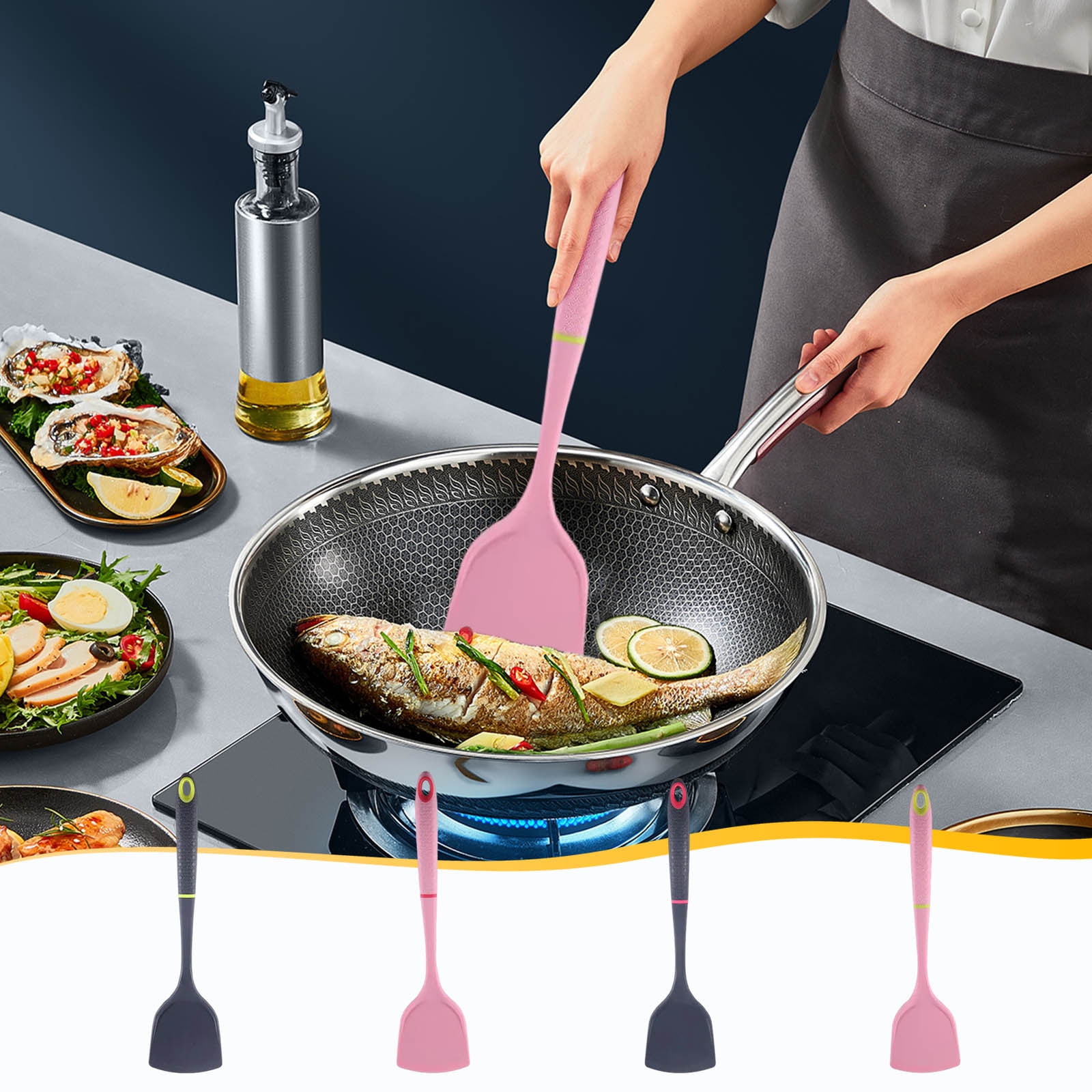 Fish Scale Pattern Handle Spatula - Heat Resistant Silicone Stir-Fry ...