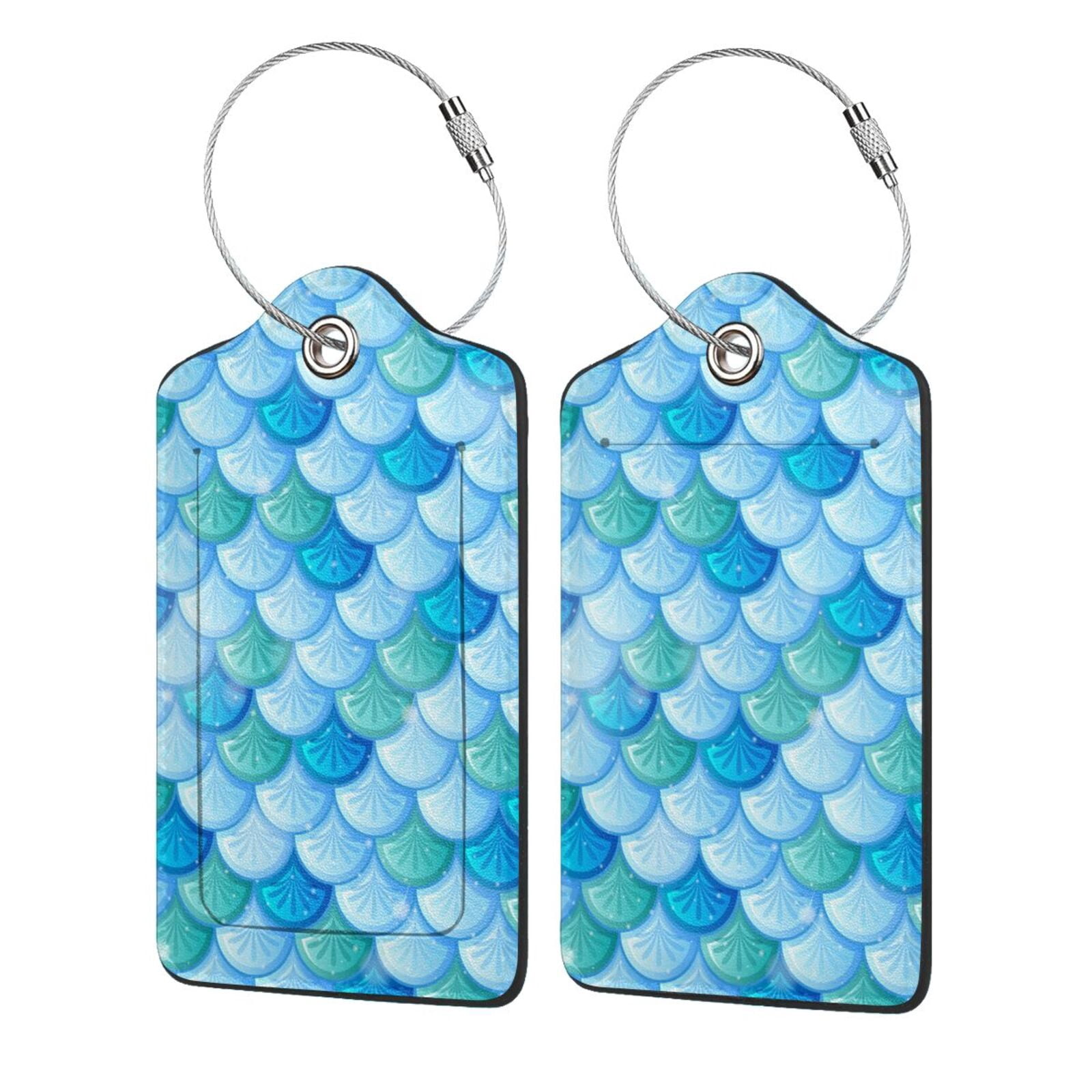 Fish Scale Pattern Luggage Tag for Suitcase 2 Pack Leather Travel Bag ...