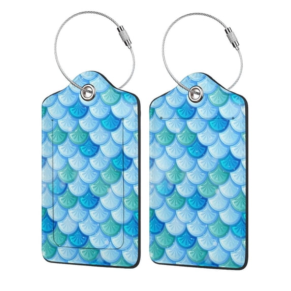 Fish Scale Pattern Luggage Tag for Suitcase 2 Pack Leather Travel Bag ...