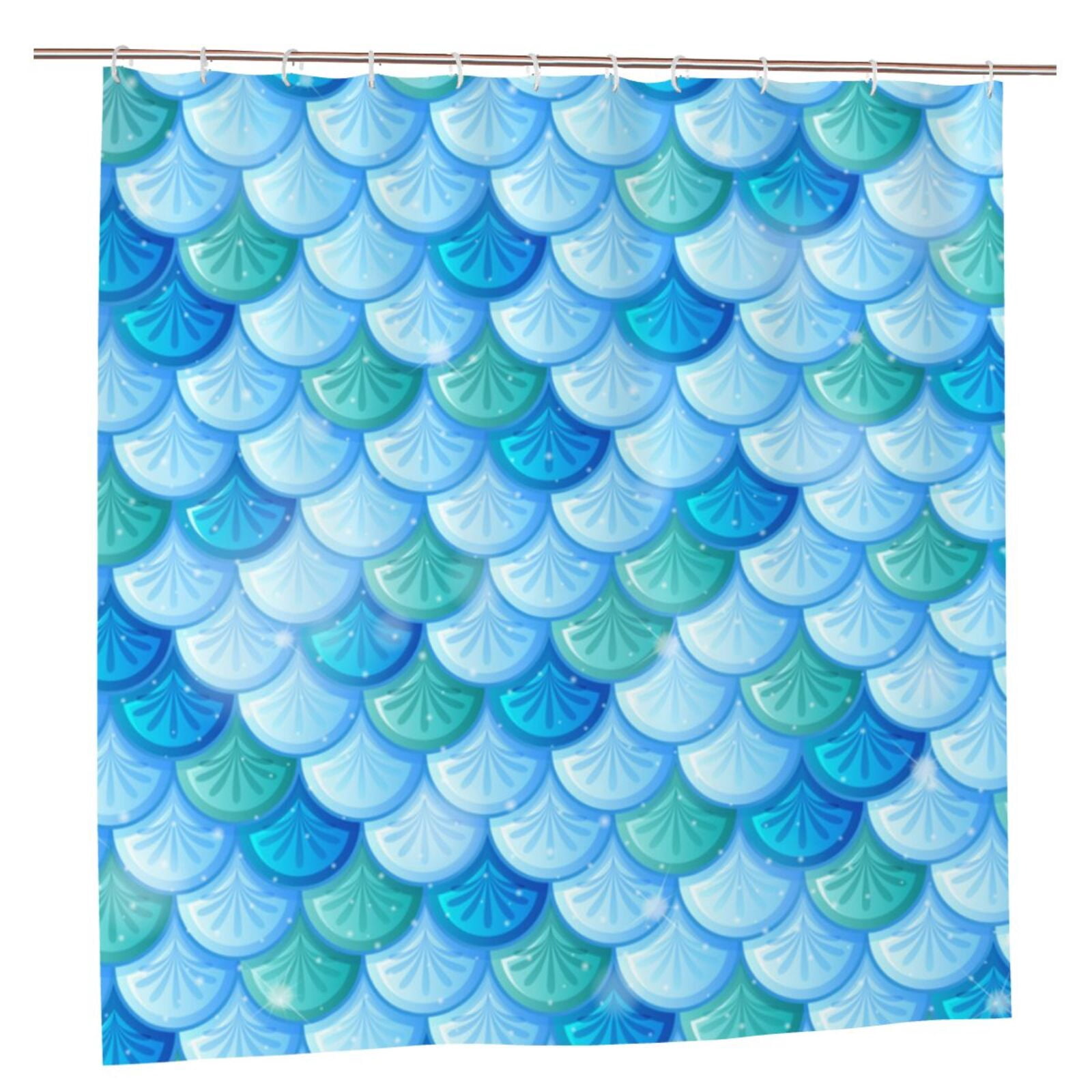 Fish Scale Pattern Shower Curtain with 12 Plastic Hooks Washable ...