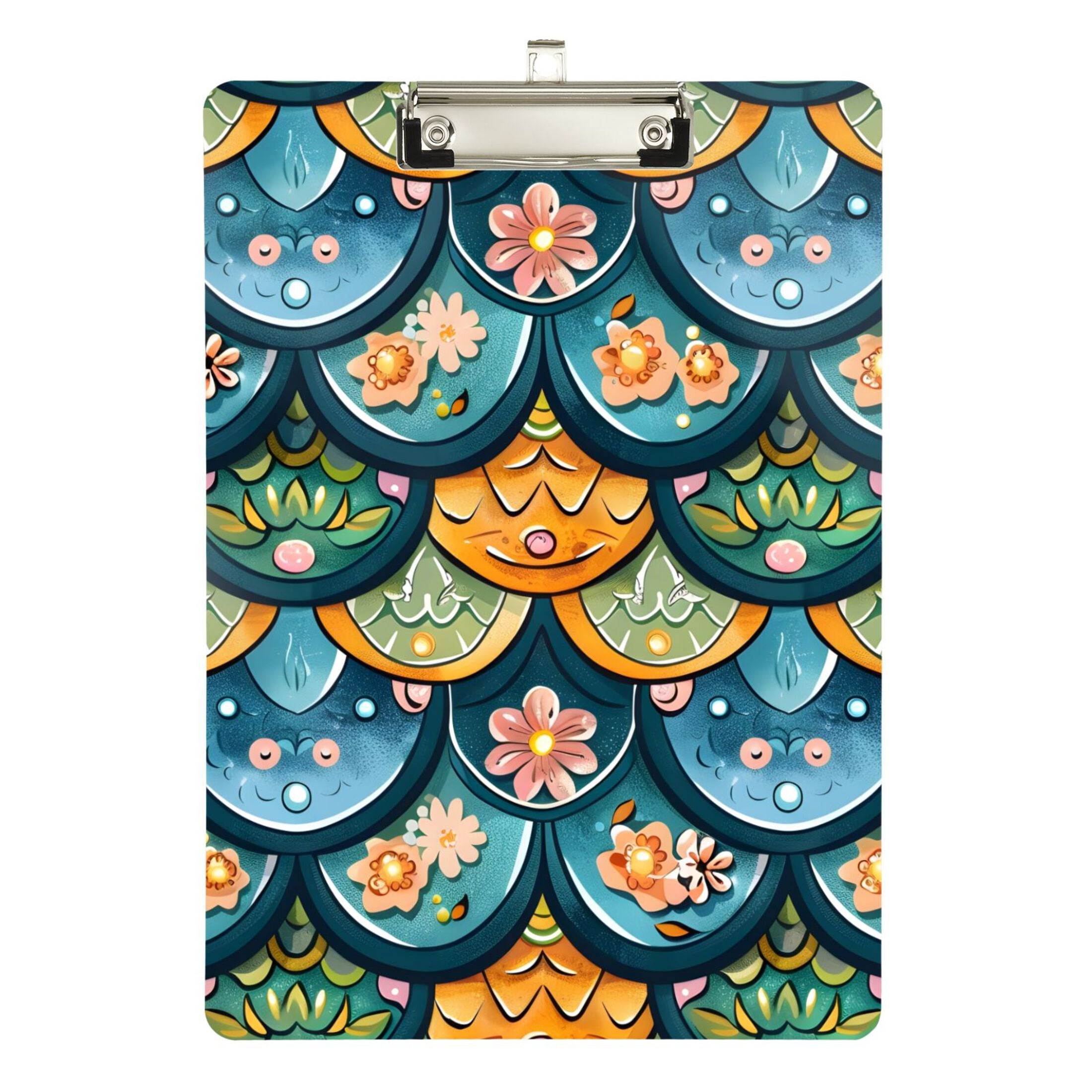 Fish Scale Pattern with Flowers Acrylic Clipboard Drawing Board ...