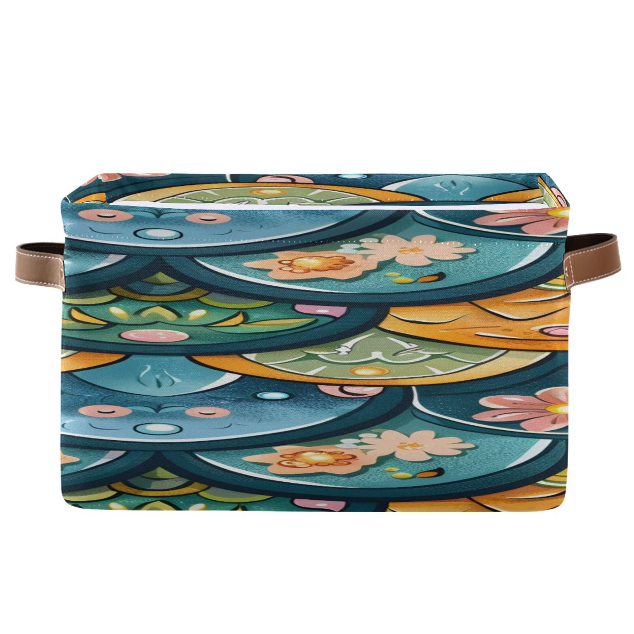Fish Scale Pattern with Flowers Square Storage Bins with Handles ...
