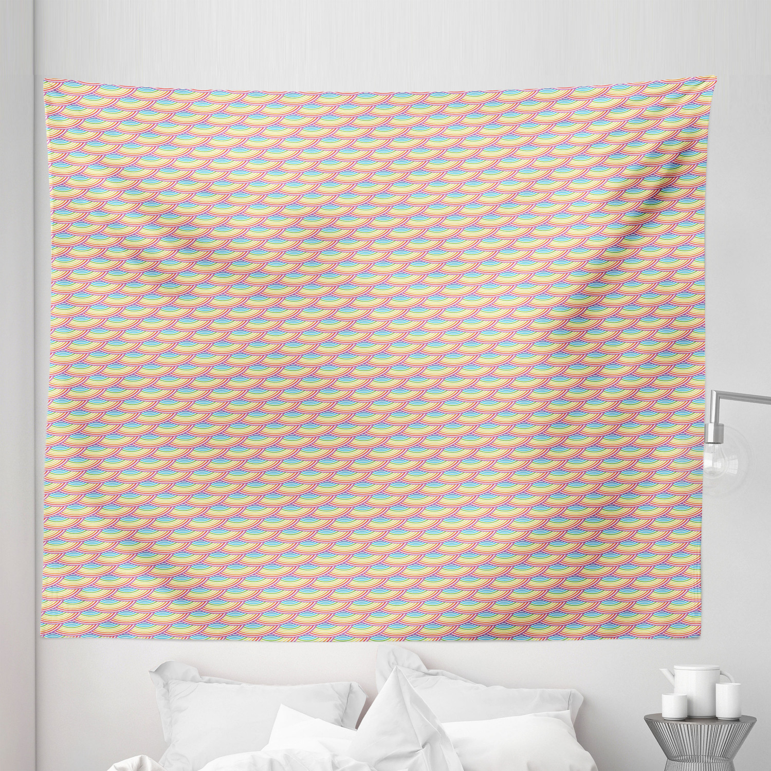 Fish Scale Tapestry, Diagonal Circles Pattern in Rainbow Colors ...