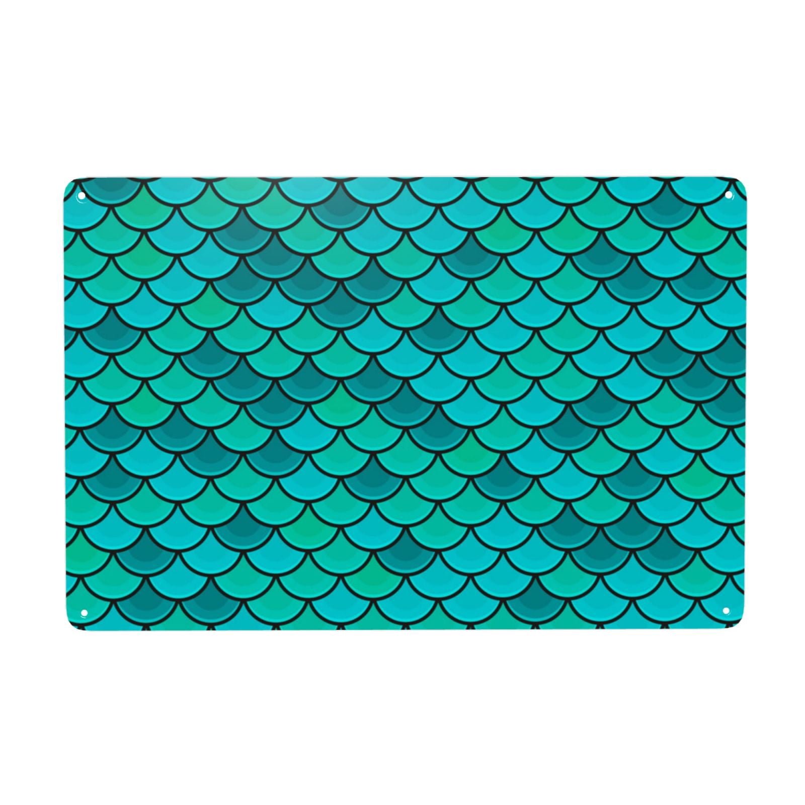 Fish Scales Blue Geometric Metal Tin Sign Home Coffee Room Kitchen ...
