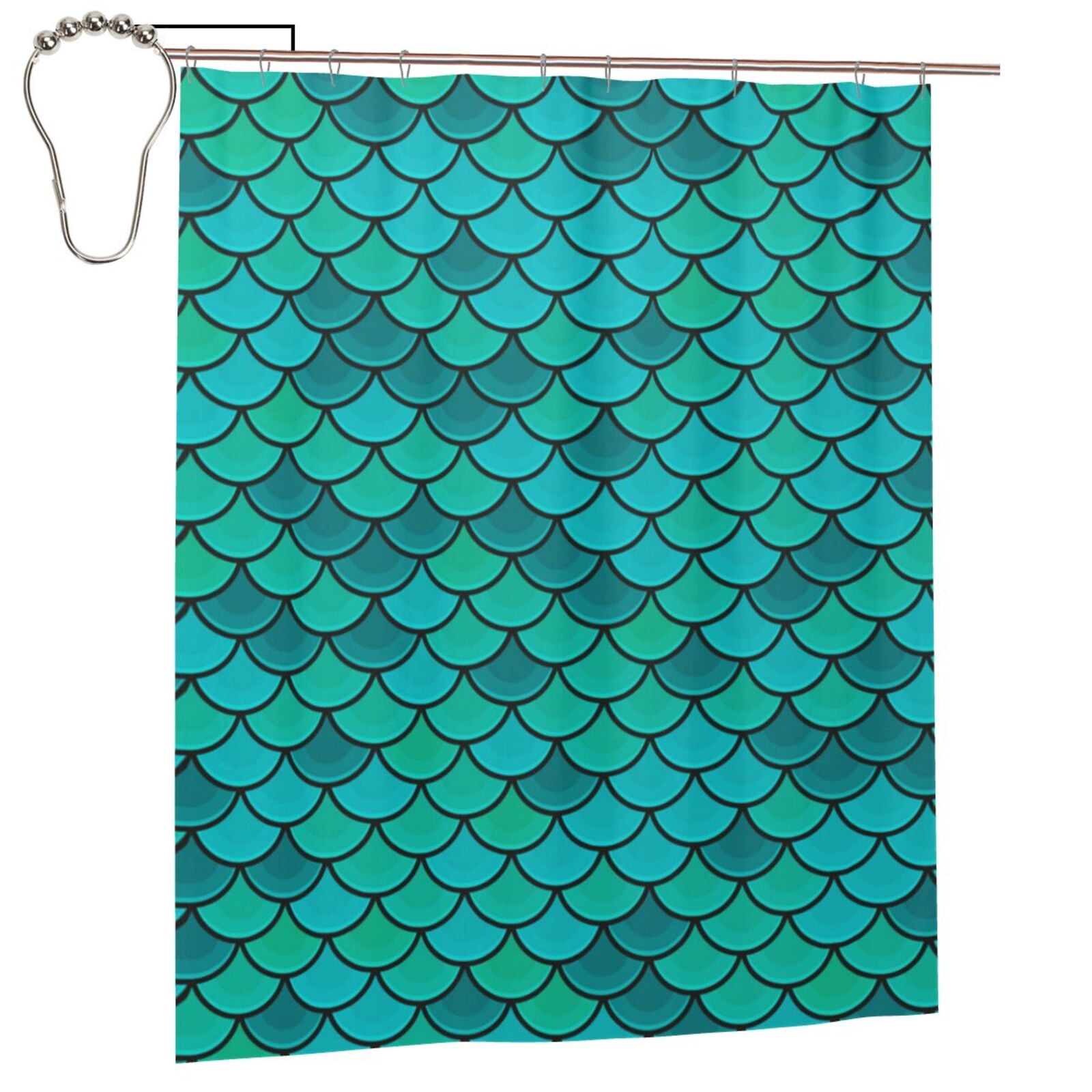 Fish Scales Blue Geometric Shower Curtain Set with Hooks Iron ...