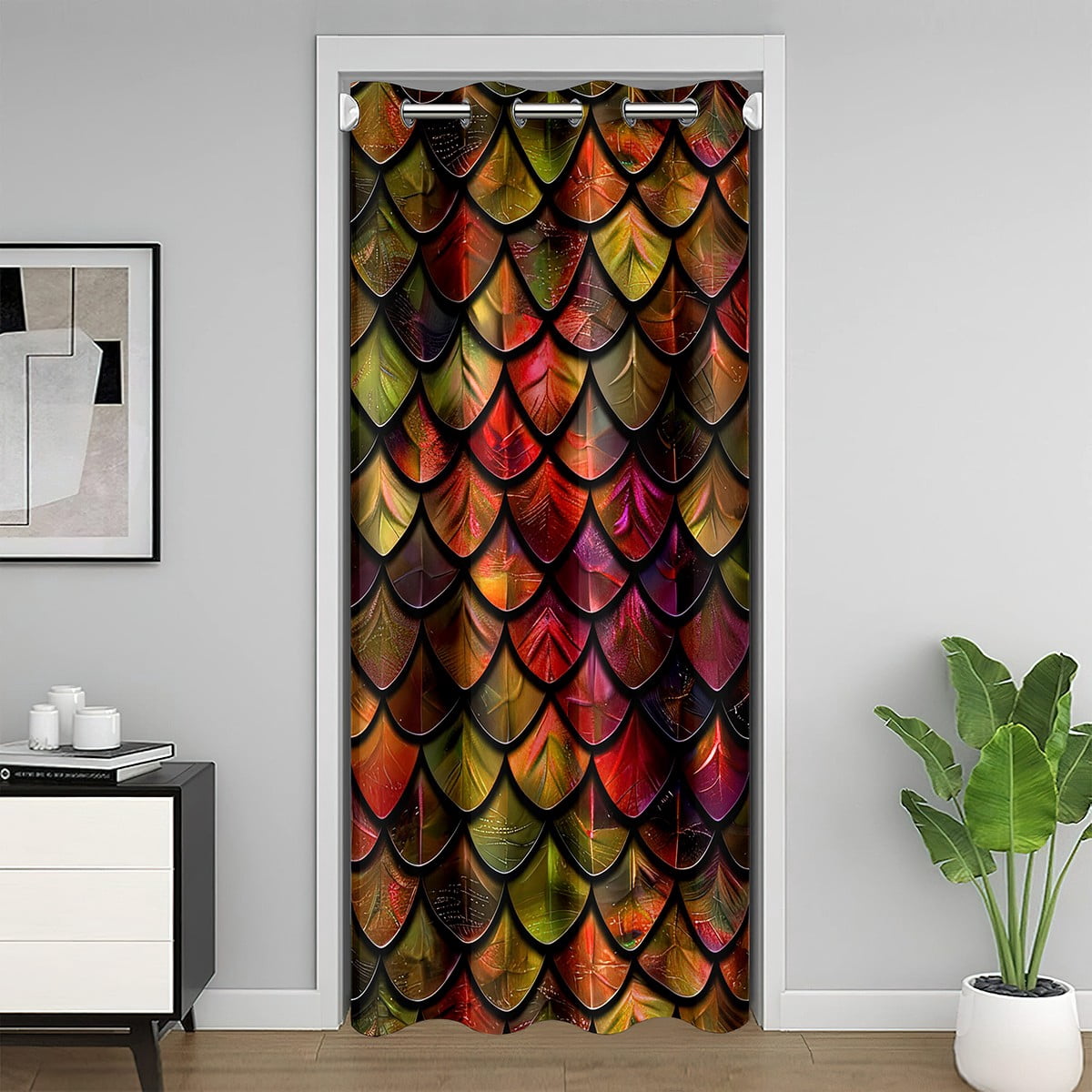 Fish Scales Door Curtain,Gradient Yellow Purple Fish Scales Blackout ...