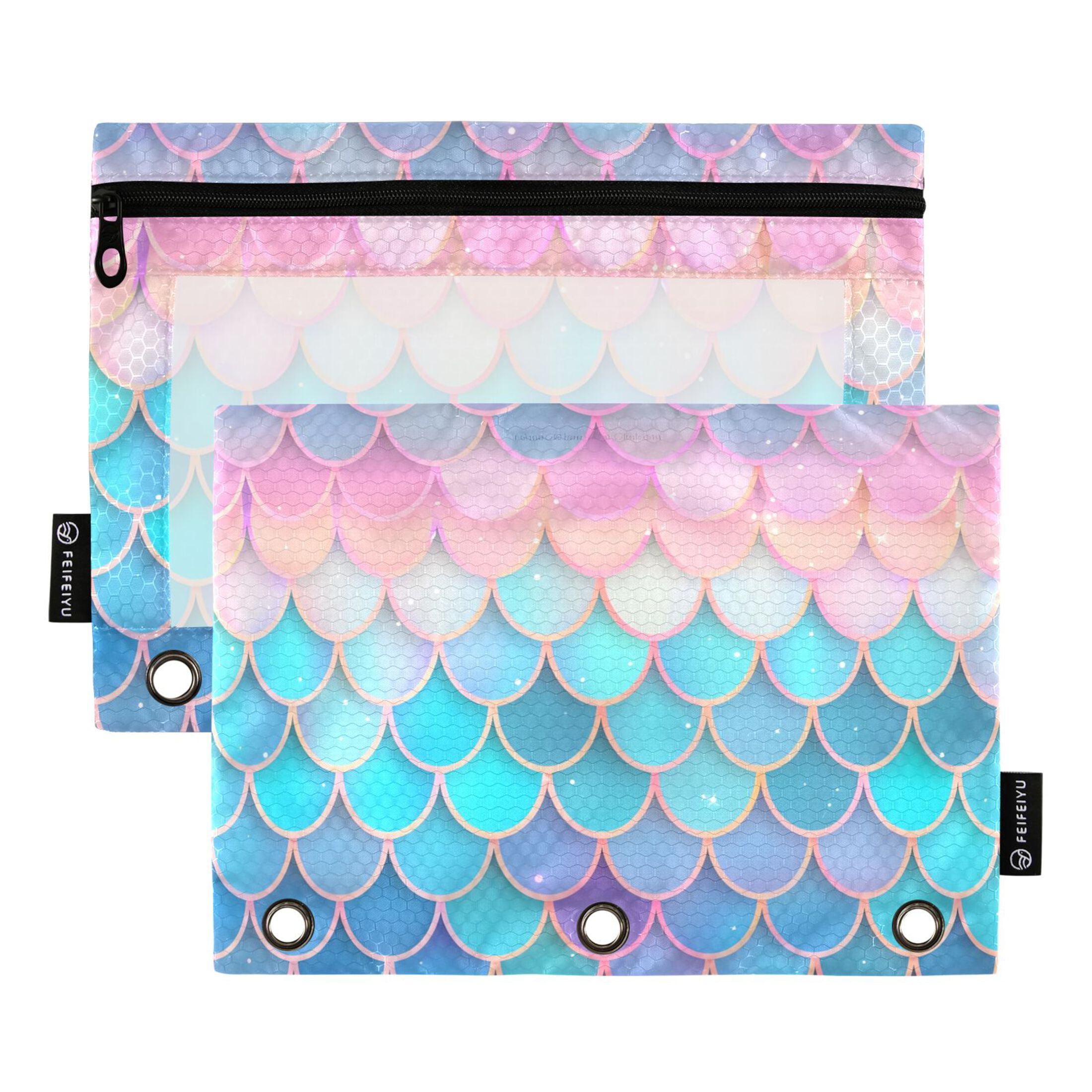 Fish Scales Dreamy Color Binder Pouches Zipper Pocket Document Storage ...
