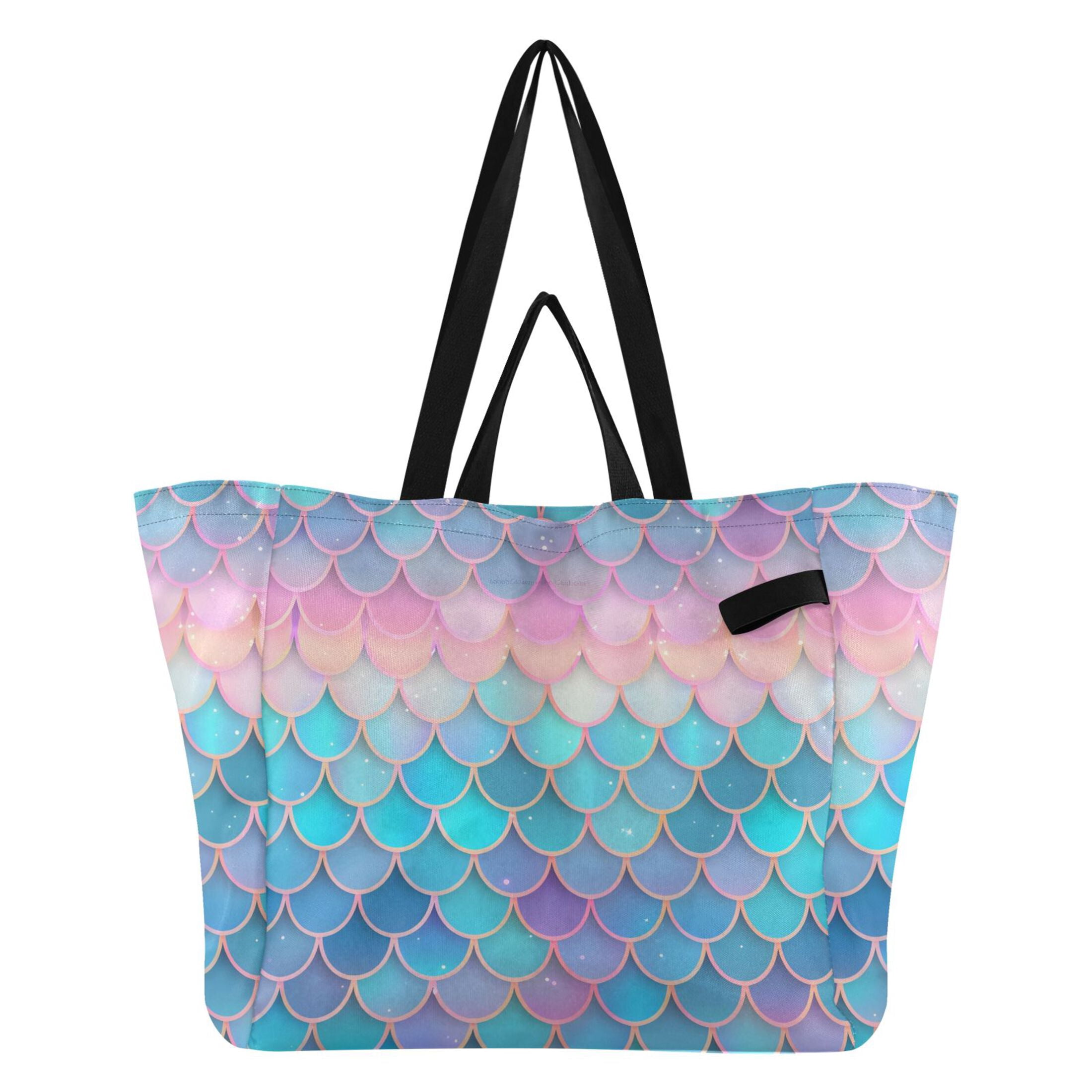 Fish Scales Dreamy Color Foldable Canvas Tote Bags Reusable Grocery ...
