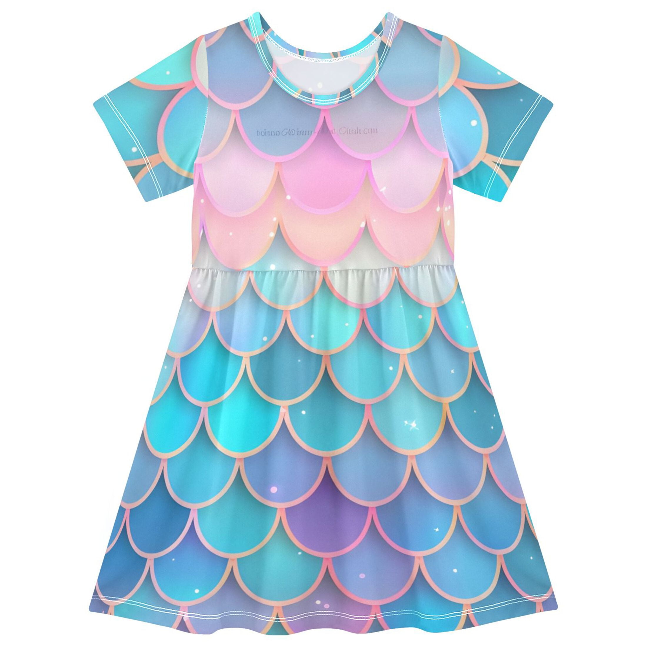 Fish Scales Dreamy Color Girls' Short Sleeve Dress A-Line One-Piece ...