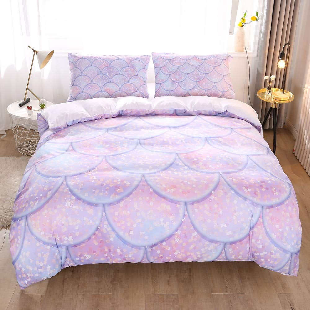 Fish Scales Duvet Cover Kids Pink Purple Blue Mermaid Scales Pattern ...