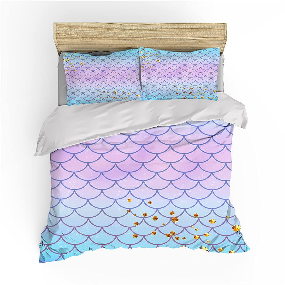 Fish Scales Duvet Cover Kids Pink Purple Blue Mermaid Scales Pattern ...