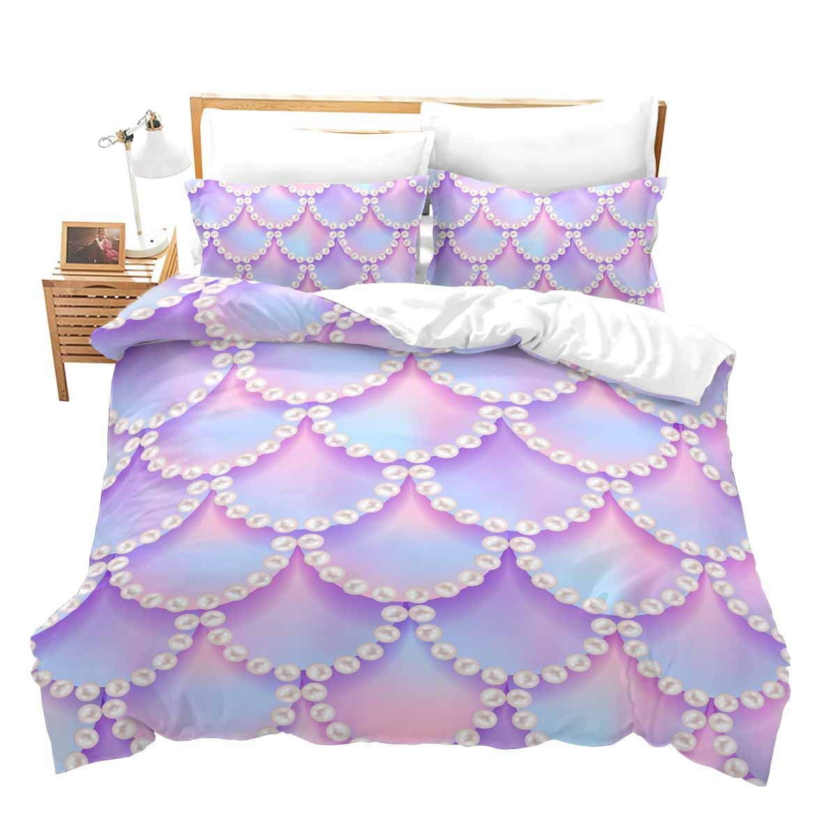 Fish Scales Duvet Cover Kids Pink Purple Blue Mermaid Scales Pattern ...