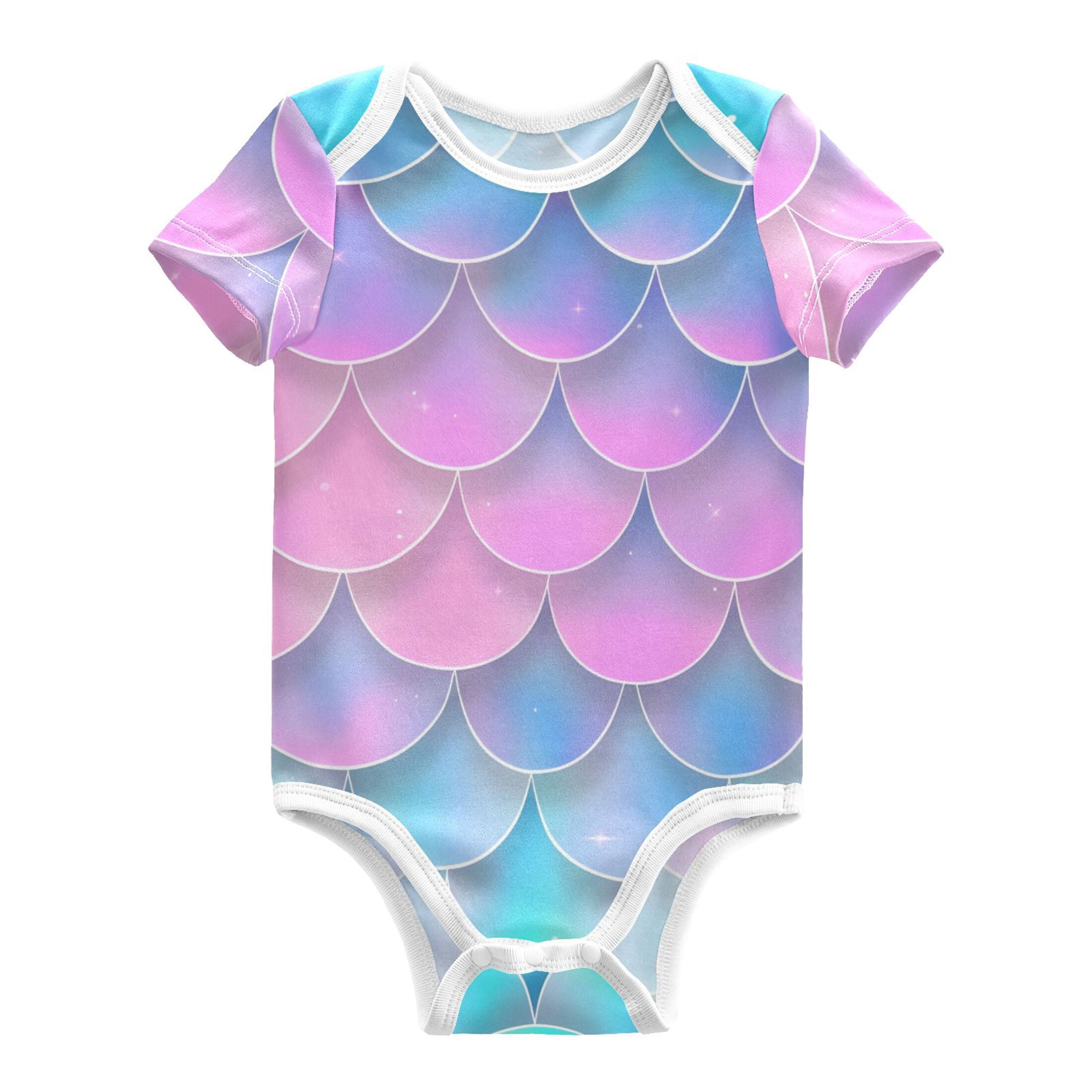 Fish Scales Gradient Color Pure Cotton Bodysuit Short Sleeve Pajamas ...