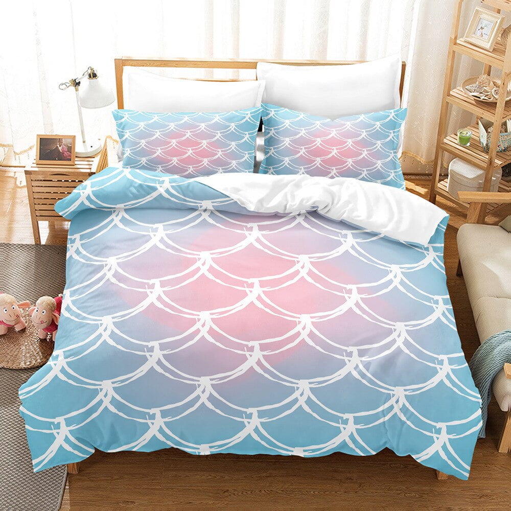 Fish Scales King Duvet Cover for Kids Purple Green Mermaid Scales ...