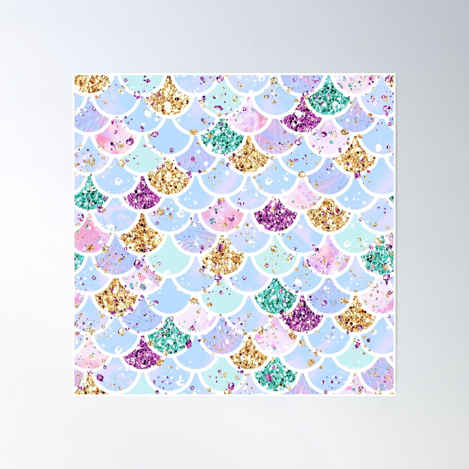 Fish Scales Mermaid Pattern Poster Wall Art, Modern Wall Decor, 16x16 ...
