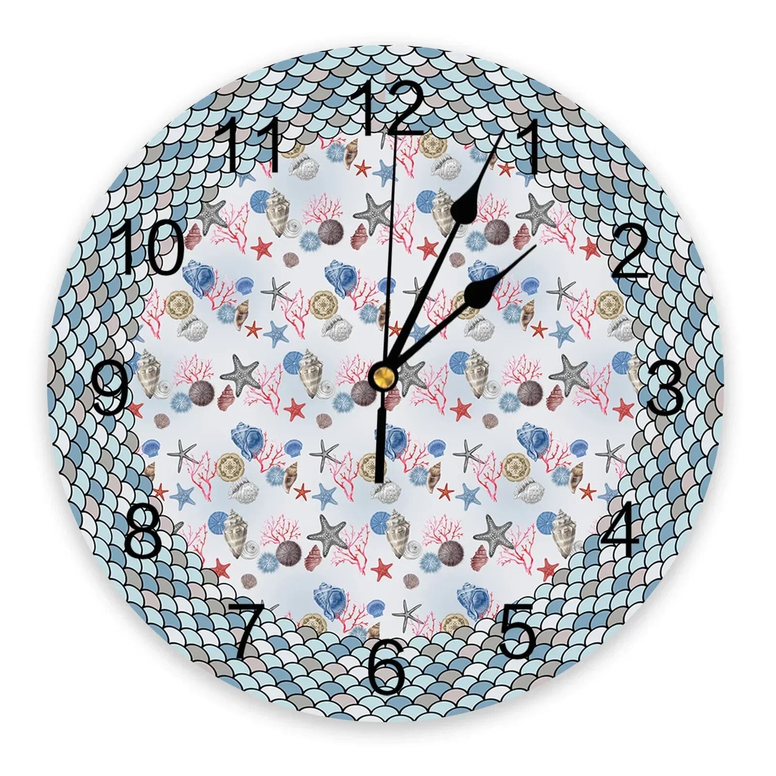 Fish Scales Ocean Shell StarRound Wall Clock Modern Design Kitchen ...