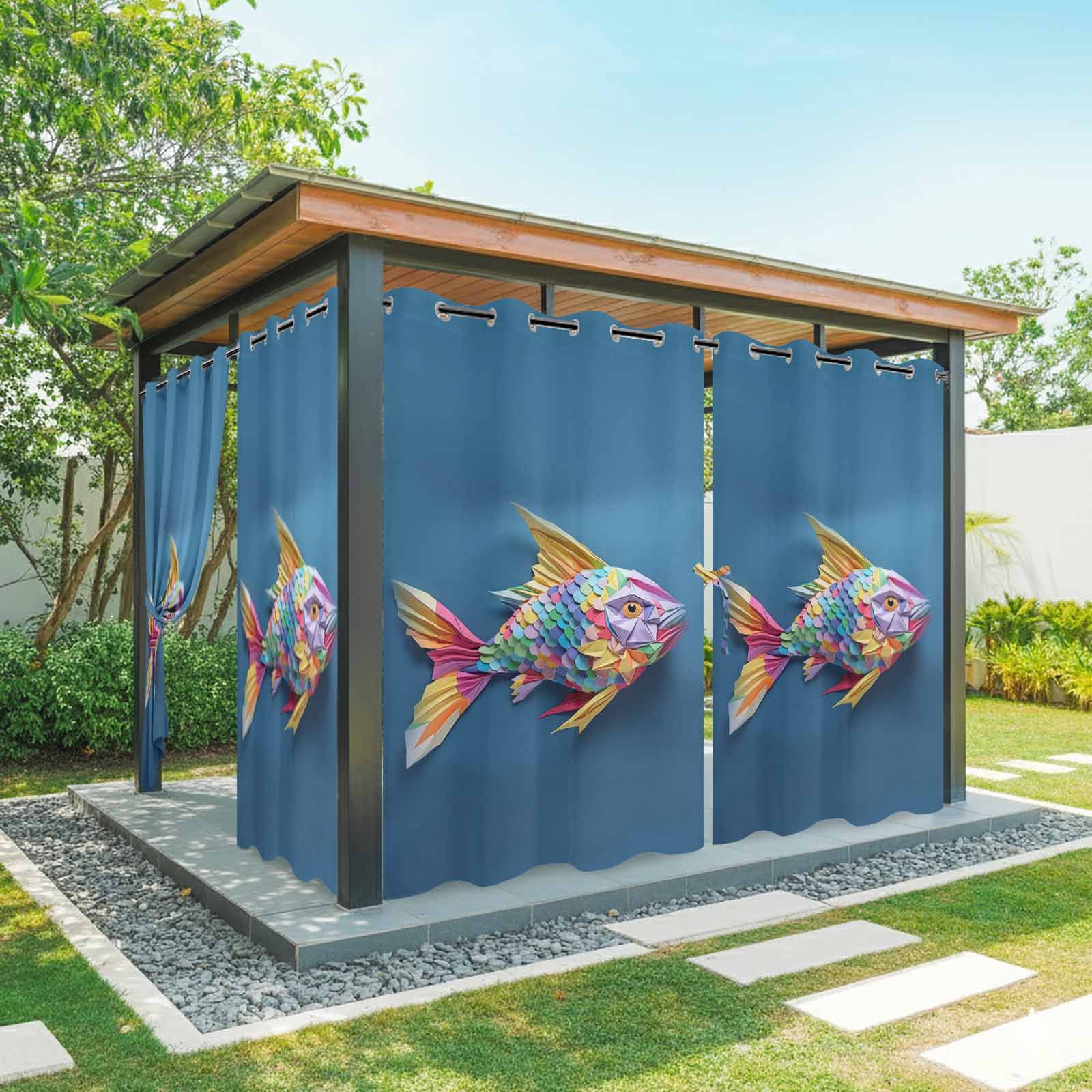 Fish Scales Paper Outdoor Curtains for Patio Waterproof, Eyes Tail ...