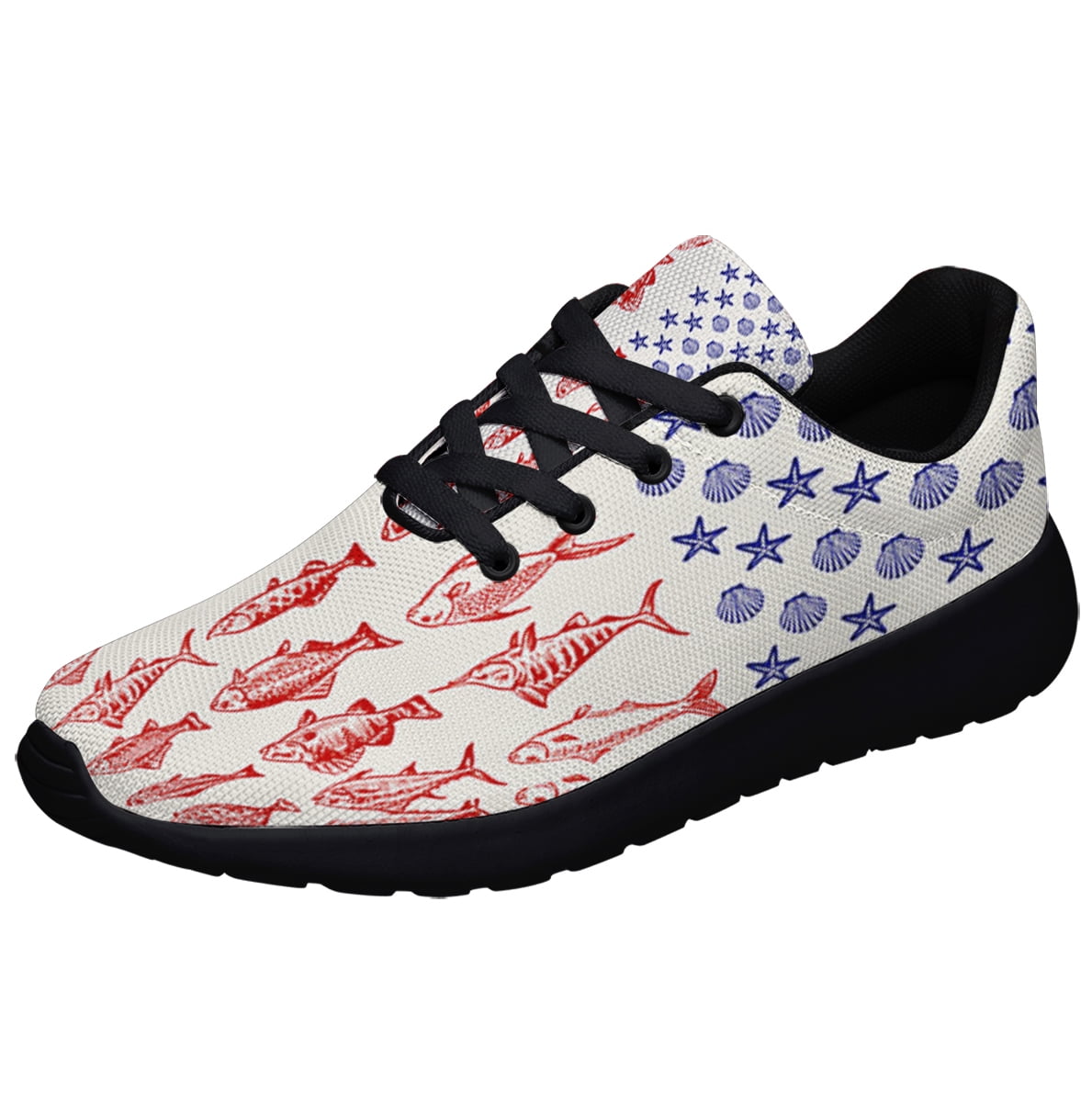 Fish Sea Shells American flag Shoes Sneakers Black Size 13 - Walmart.com