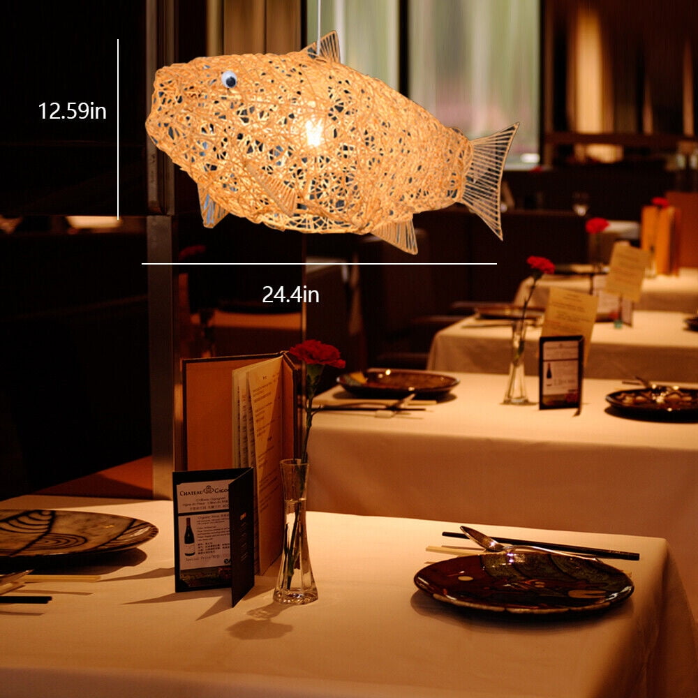 Fish Shaped Rattan Pendant Ceiling Light Hotel Hanging Light Fixture ...