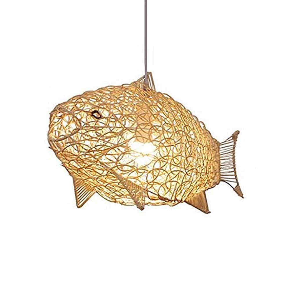Fish Shaped Rattan Pendant Light, Boho Wicker Chandelier, Natural ...