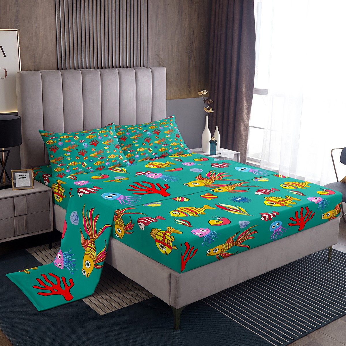 Fish Sheet Set Fishing And Hunting Bed Sheets Set Coastal Ocean Animals ...