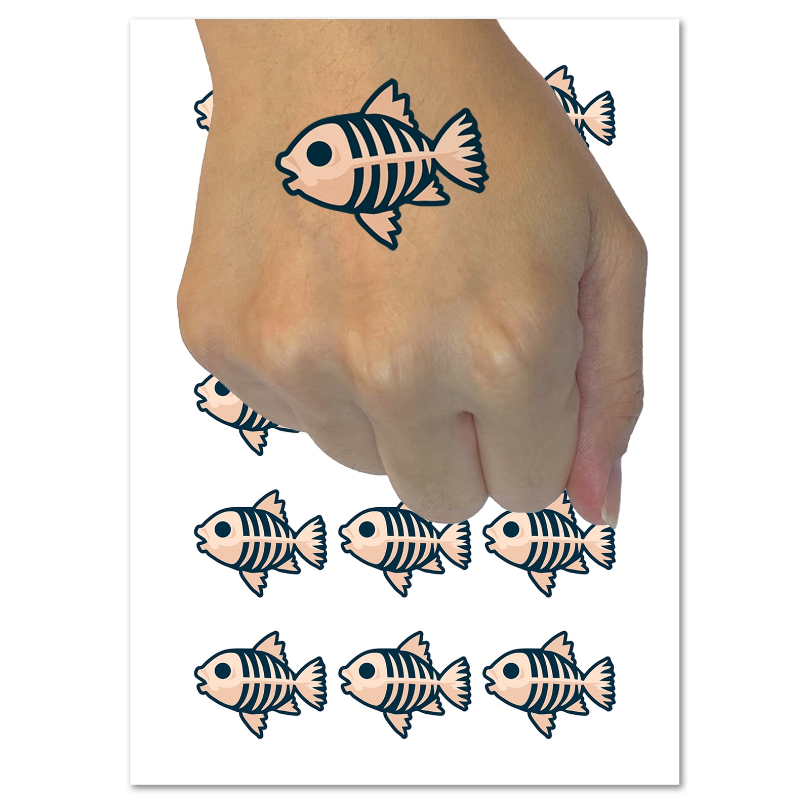 Fish Skeleton Bones Water Resistant Temporary Tattoo Set Fake Body Art ...