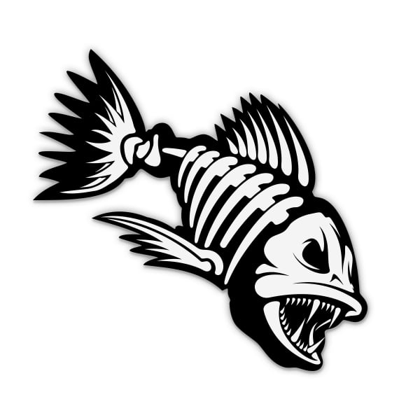Fish Skeleton Fishing Fierce Bass Bone - 5" Vinyl Sticker - For Car ...