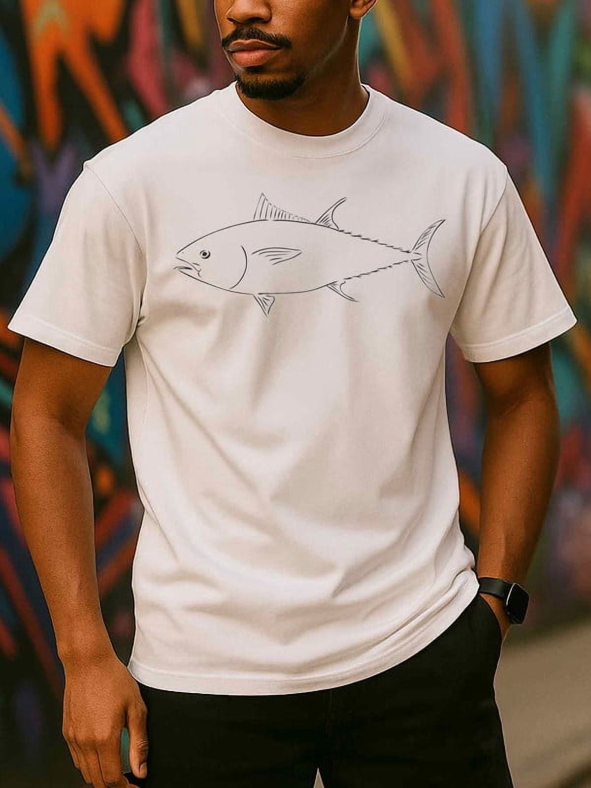 Fish Sketch Tee fishing t shirt graphic t shirts men 180G 100% Cotton ...